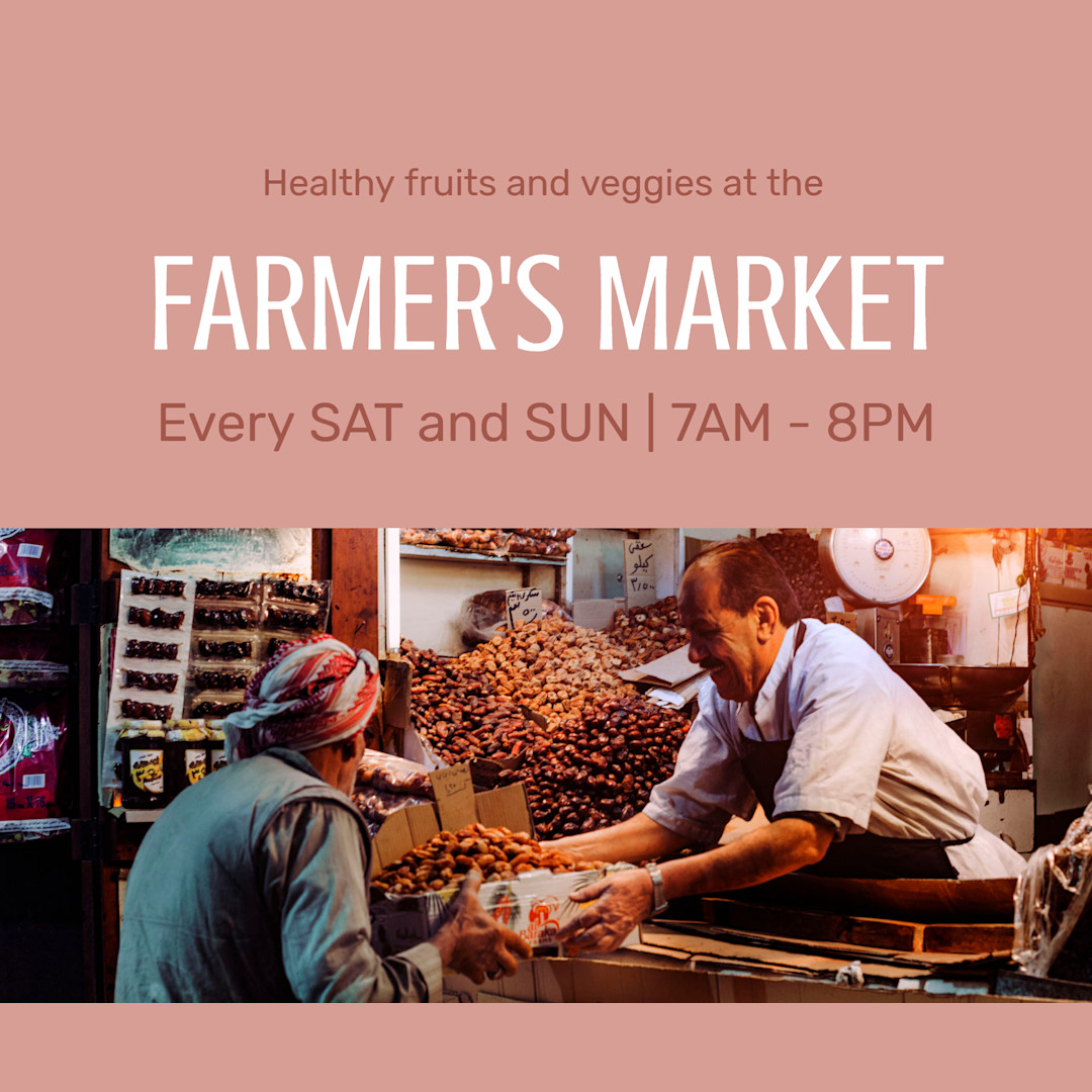 Healthy fruits and veggies at the farmer's market | Templates | Stencil