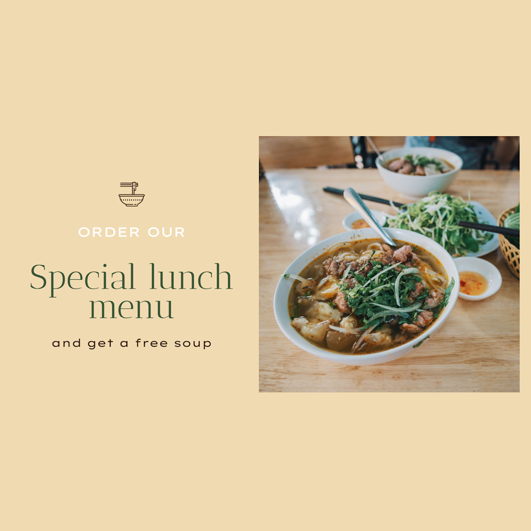 Order our special lunch menu and get a free soup | Templates | Stencil